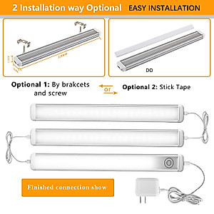 LED Under Cabinet Lighting plug in – ZHIKE (2020 New) Touch Dimmable linkable closet Light for Counter Kitchen Accent Light Natural White 4000K, Tool-Free Install, 9" Length 3-Bars ETL Adapter