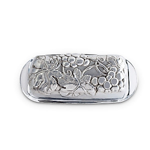 Arthur Court Designs Aluminum Grape Covered Butter Cream Cheese Dish Container Keeper Hand Polished Tarnish Free Artisan Quality with glass dish 7 inch Long