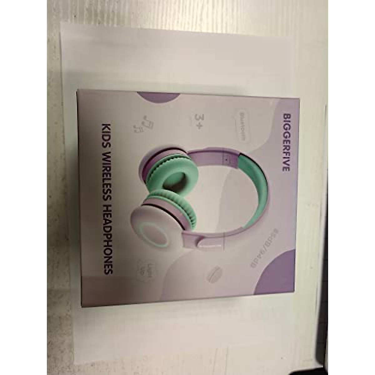 BIGGERFIVE Kids Wireless Bluetooth Headphones with 7 Colorful LED Lights, 50H Playtime, Microphone, 85dB/94dB Volume Limited, Foldable On Ear Kids Headphones for School/Girls/Fire Tablet, Purple