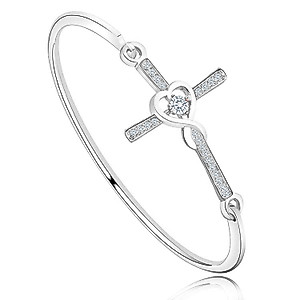 Christian Bracelet Infinity Love Heart God Cross Bracelet Crystal Sideway Cross Bangle Religious Gift for Women (Silver)
