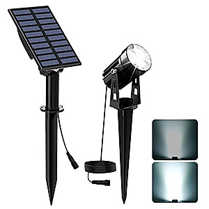 CREPOW Solar Spot Lights Outdoor, Solar Landscape Spotlights IP65 Waterproof 9.8ft Cable,Auto On/Off Outdoor Wall Lights for Garden Yard Driveway Porch Walkway Pool (6000K White)