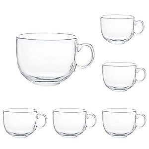 Maredash 16oz Glass Jumbo Mugs With Handle For Coffee, Tea, Soup,Clear Drinking Cup,Set of 6