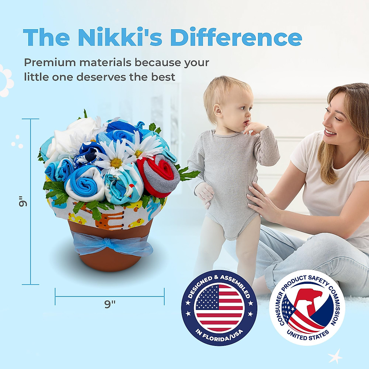 Baby Boy Clothing Flower Bouquet | Newborn Baby Boy Gift Basket with Baby Clothing Arranged Like Celebration Flowers, Creative Unique Blue Baby Set for Expecting Moms, Includes Spaceship Clothing Set