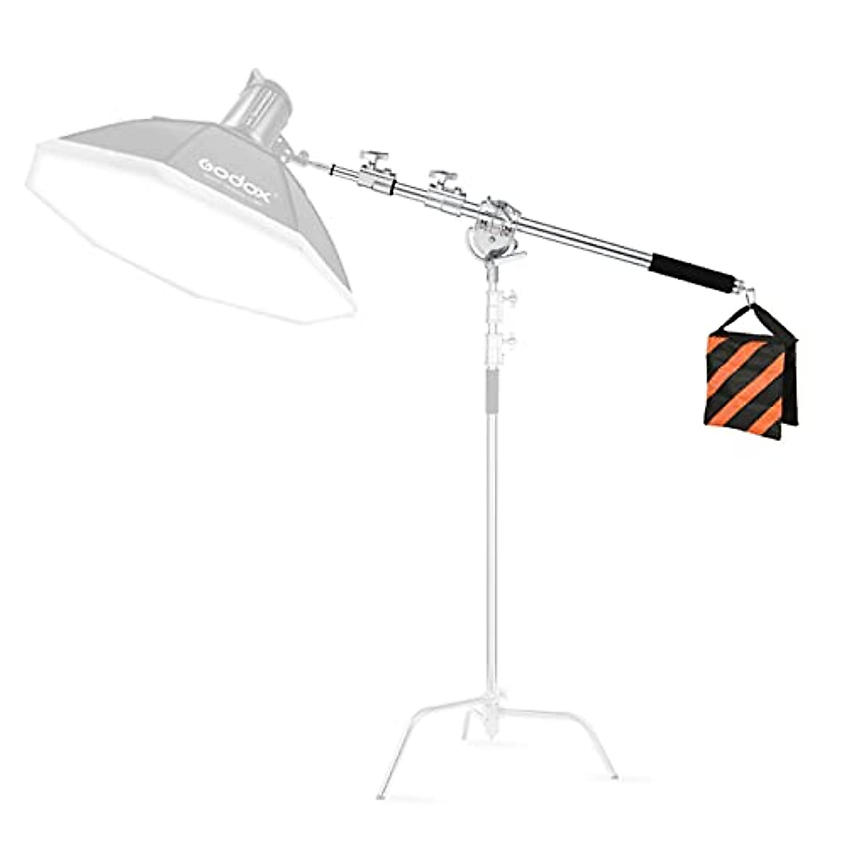 Heavy Duty Extension Boom Arm Bar for Photography C Stand and Light Stand,Adjustable 3.6-8.2ft Crossbar Holding Arm with Sand Bag for Softbox,Studio Strobe,Monolight,LED Video Light,Reflector ect.