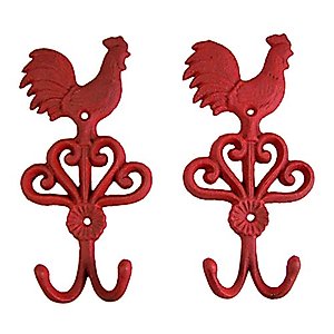 Rooster Cast Iron Wall Hook 9 Inch (Set of 2)