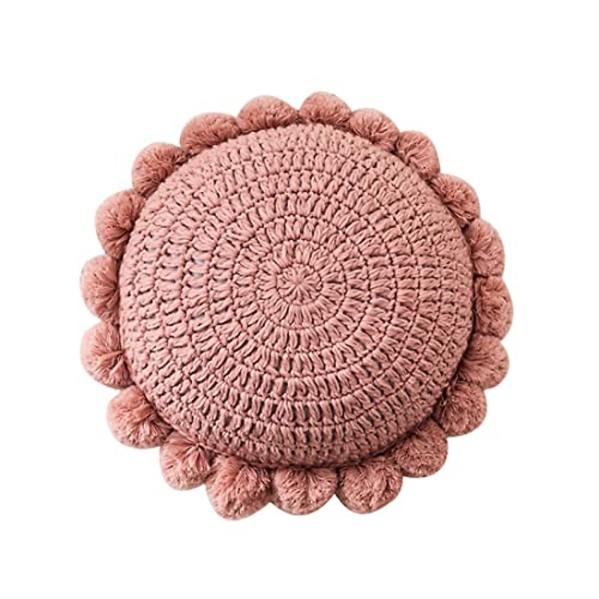 Bohemian Round Pillow 20 Inch | 100% Cotton Decorative Pillow Hand Tufted with Chunky Textured Poms | Boho Throw Pillow for Bed or Couch | Natural Pink Throw Pillow