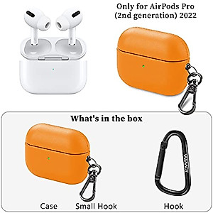 WAMOY Leather case Cover for airpods pro 2 case Protective Cover with Hook Compatible with airpods pro 2nd Generation case (Light Brown)