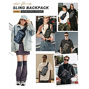 SEAFEW Anti Theft Sling Crossbody Backpack Shoulder Bag for Men, Lightweight One Strap Motorcycle Backpack Sling Bag Backpack for Hiking Walking Biking Travel Cycling with USB Charger Port