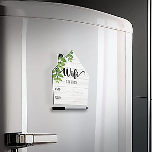 Rustic Farmhouse WiFi Password Sign, Rustic Farmhouse Fridge Magnet, WiFi Sign for Home with Black Wet Erasable Pen, Magnetic White WiFi Sign for Guests, Fridge Magnet Decor, 6 x 7 inches