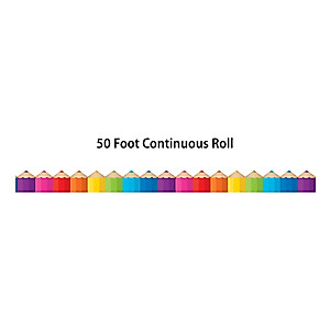 Teacher Created Resources Multi Bright Stitch 7" Fun Font Letters & Colored Pencils Die-Cut Rolled Border Trim - 50ft