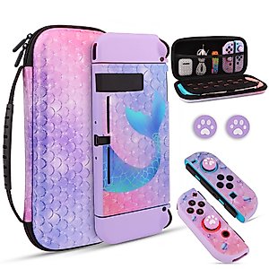 homicozy Purple Mermaid Hard Carrying Case for Nintendo Switch,Soft TPU Protective Case Cover with Portable Travel Case Compatible with Nintendo Switch for Girls