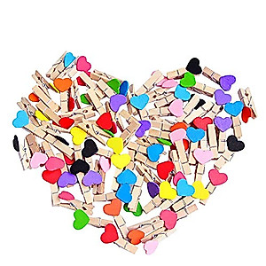 UUYYEO 50 Pieces Mini Heart Wooden Clips Clothespins Photo Paper Peg Pin Craft Decoration Clips Mix Color