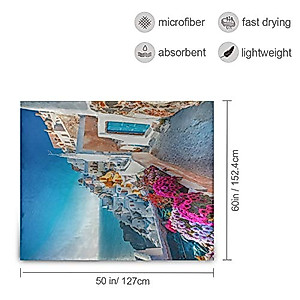 Blueangle Santorini Greece Blanket Super Soft Warm Cozy Blanket Lightweight All Season Fleece Throw Blanket for Bed or Sofa, Easy Care (50 x 60 Inches)