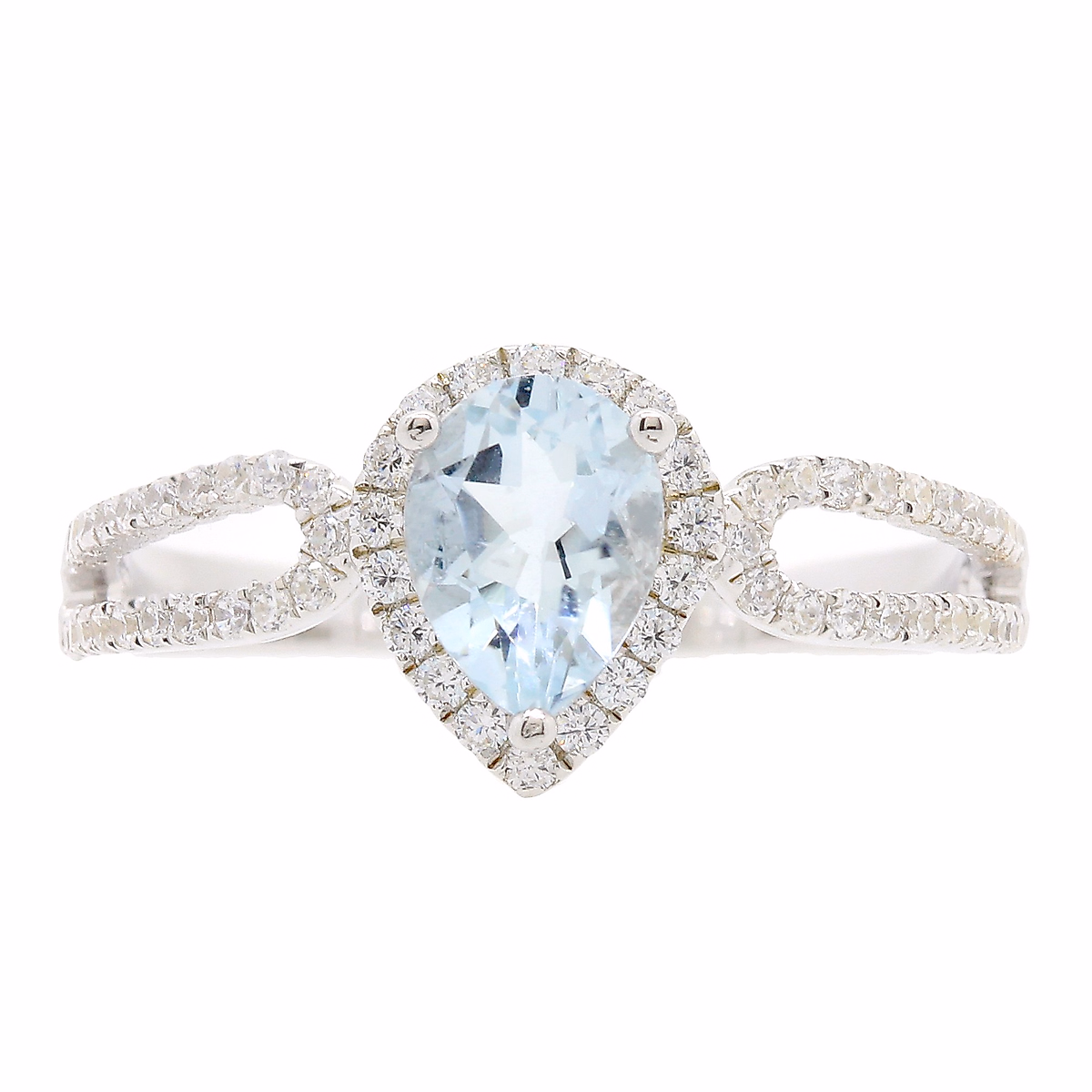BL Jewelry Beautiful Sterling Silver Pear Cut Heart Shape Natural Aquamarine Ring w/Accent (2/3 CT.T.W) (6)