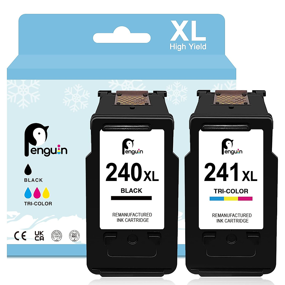 Penguin Remanufactured Printer Ink Cartridge Replacement for Canon Pg-240XXL Cl-241XL 240 XL 241 XL Used for PIXMA MG3620 MG3600 MG3520 TS5120 MG2120 MG2220 MG3120 MG3122 (1 Black,1 Color) Combo Pack