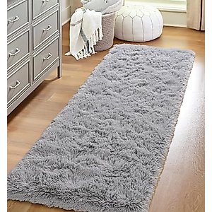 Unirea Fluffy Runner Rugs for Bedroom Living Room,2x6 Hallway Runner Rugs, Non Slip Soft Shaggy Bedside Rug Carpet for Dorm Kids Nursery Girls Room Home Decor,Grey