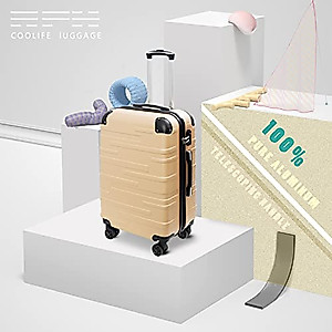Coolife Luggage Expandable(only 28") Suitcase 3 Piece Set with TSA Lock Spinner 20in24in28in (champagne)