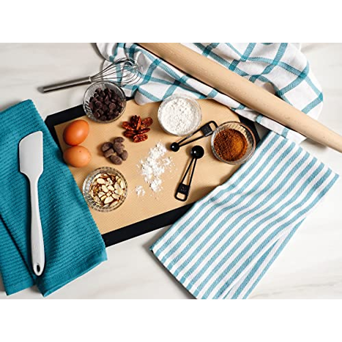 KAF Home Mixed Flat & Terry Kitchen Towels | Set of 6 18 x 28 Inches | 4 Flat Weave Towels for Cooking and Drying Dishes and 2 Terry Towels, for House Cleaning and Tackling Messes and Spills (Teal)