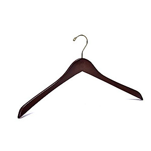 Quality Wooden Curved Coat Hangers, Suit Hangers, Smooth Solid Wood Pants Hangers, Swivel Hook, Coat, Jacket, (Walnut - Gold Hook, 5)