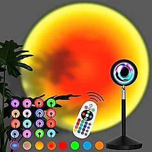 Streamlet Sunset Lamp, 16 Colors Sunset Projection Lamp with Remote, Multiple Colors Night Light for Living Room Bedroom Holiday Decoration, USB Port--Color Changing & Fade Mode