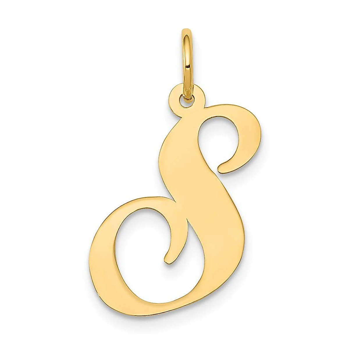 Solid 14k Yellow Gold Large Unique Script Initial Letter S Alphabet Charm Pendant 22mm