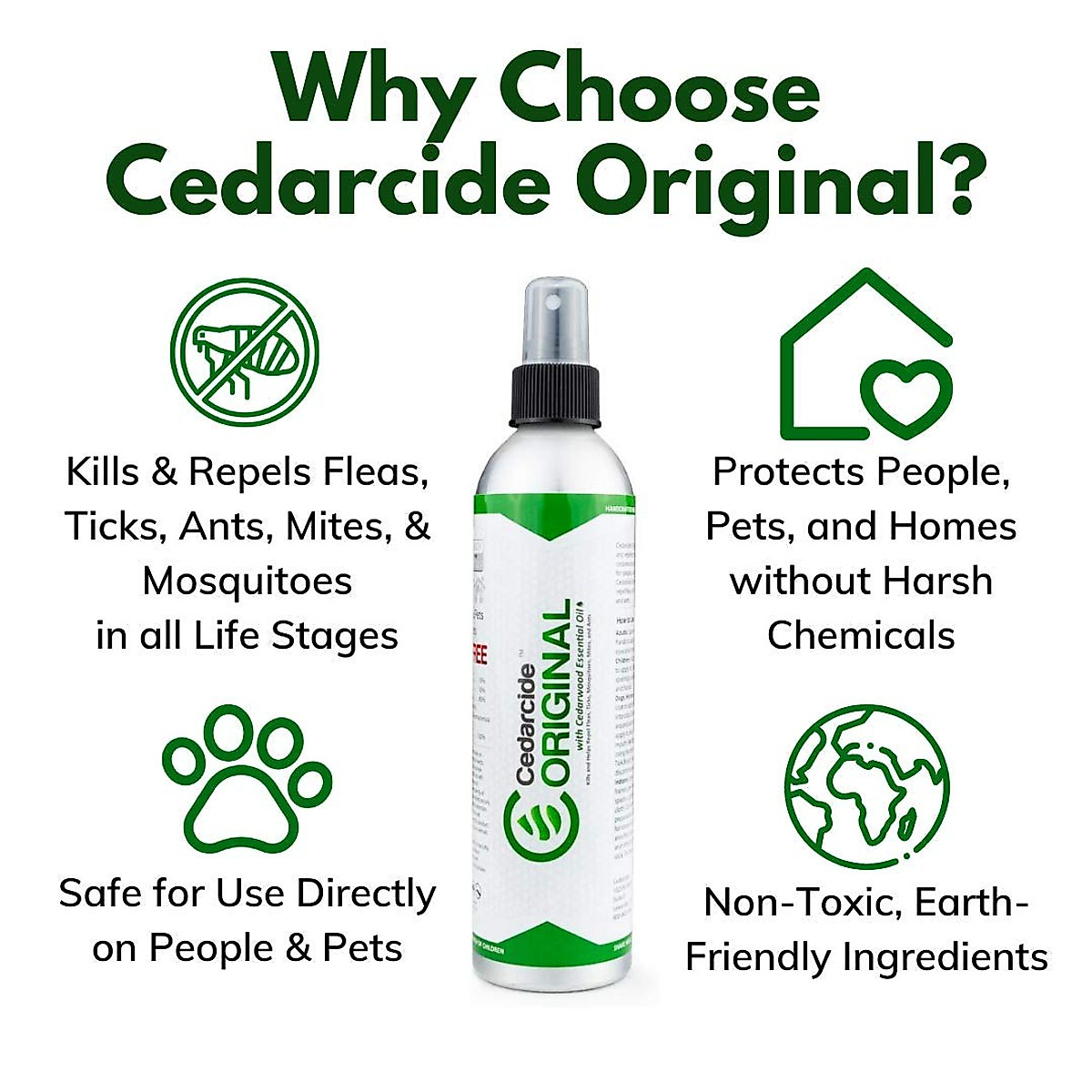 Cedarcide Original Bug Spray | Repel & Kill Fleas, Ticks, Mosquitoes, Mites, Ants & Chiggers | for use on People, Pets & Home | Natural Cedar Oil | Large Size Kit