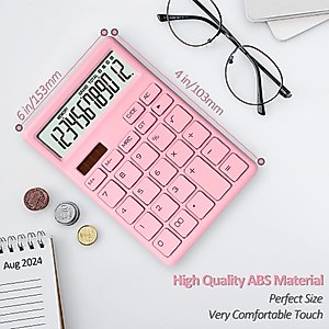 Exlliy Desk Calculator 12 Digit,Pink Desktop Dual Power Battery and Solar,Desk Calculators with Large LCD Display,Perfect for Home, Office,and School Use,Auto Sleep