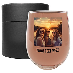 Personalized Wine Glass - Mother's Day Printed 17oz Stemless, Picture Photo Wine Gifts for Mom, Wife, Her - Unique Birthday Custom Wine Glass Personalized Wine Tumbler for Women Celebration Gifts