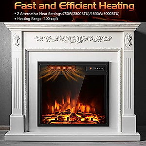 COSTWAY 18-Inch Electric Fireplace Inserts, 1500W Freestanding Recessed Fireplace Heater with Remote Control, Adjustable Flame Effect and Temperature, 9H Timer, Electric Fireplaces for Home Indoor Use