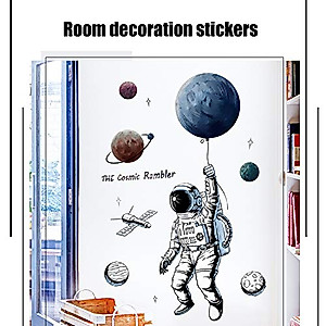 Astronaut Wall Mural Decals,3D Planet Universe Galaxy Outer Space Wall Stickers, Peel and Stick Removable Space Capsule Window Wall Stickers for Kids Nursery Bedroom Living Room (Space Walker)