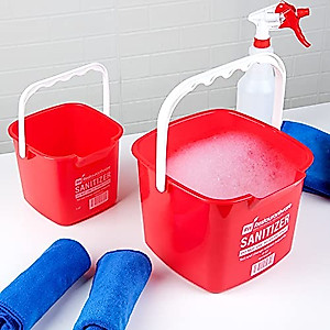 Restaurantware RW Clean 8 Quart Cleaning Bucket 1 Detergent Square Bucket - With Measurements Built-In Spout And Handle Red Plastic Utility Bucket For Home Or Commercial Use