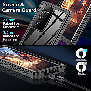AMILIFECASES for Samsung Galaxy Note 20 Ultra Case Waterproof,with Built-in Screen Protector,Full Body Shockproof,Protective Case for Samsung Note 20 Ultra(Black/Clear)