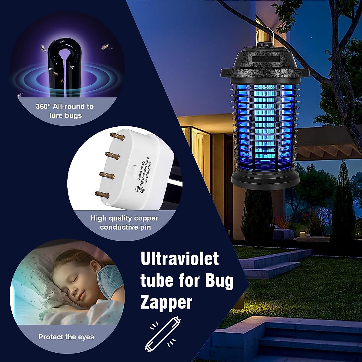 Hodiax 24W Bug Zapper Replacement Light Bulb for Select Stinger Models, 4-Pin Base Tube, Electric Fly Exterminator (1, Purple)