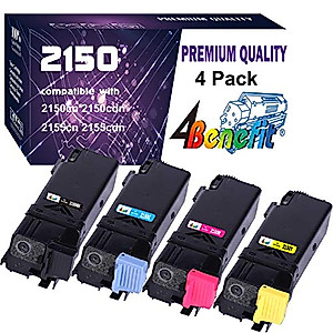 4-Pack 4Benefit Compatible Dell 2150 2150CN Toner Cartridge 2155 2155cdn (B/C Y/M) Used for Dell 2150CDN 2150CN 2155CDN 2155CN Laser Printer (Black, Cyan, Magenta, Yellow)
