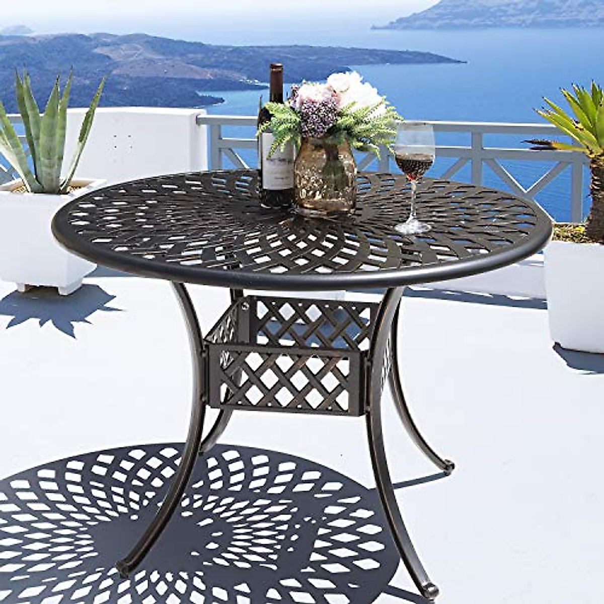 Nuu Garden 42 Inch Patio Dining Table, Cast Aluminum Patio Table with Umbrella Hole, Round Outdoor Bistro Table for Backyard, Garden, Patio, Porch, Antique Bronze