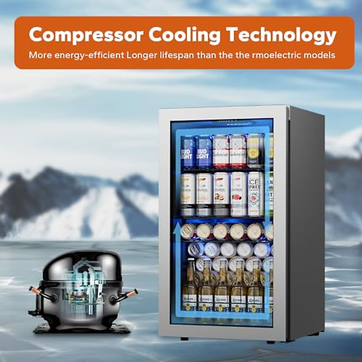 Ca'Lefort Beverage Refrigerator Cooler - 140 Can Small Beverage Fridge, Beverage Fridge with Glass Door for Beer Soda, Under Counter Freestanding Beverage Cooler for Home/Kitchen