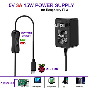 [5V 3A 15W] Raspberry Pi 3 Case, iUniker Pi 3 b+ Case, Raspberry Pi 3 Power Supply with Switch Raspberry Pi Power Supply (UL Listed)