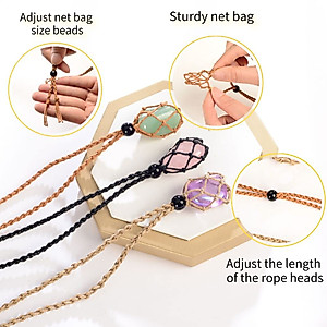 Anjiucc 12 PCS Crystal Cage Necklace Holder Necklace Cord Empty Stone Holder Pendant Stone Holder Replacement Hand-Woven Necklace Cord with Adjustable Length (6pcs Coffee+6pcs Black)