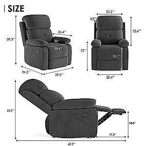 STARY Small Recliner Sofa for Living Room Chair for Adults, Dark Gray