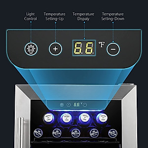 Antarctic Star 15 Cans Beverage Refrigerator Cooler, 2.9 Cu.Ft Wine Cooler with Safty Lock, Low Noise, Transparent Glass Door with Stainless steel Handle, for Home/Office/Bar, 15 Inch