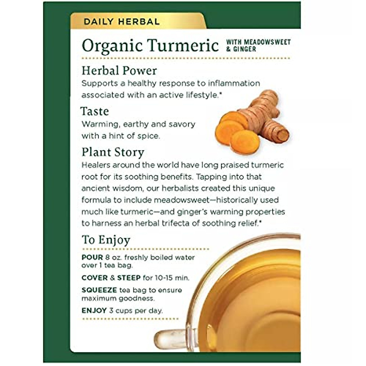 Traditional Medicinals Organic Turmeric with Meadowsweet & Ginger Herbal Tea, Supports Healthy Response to Inflammation, (Pack of 4) - 64 Tea Bags Total