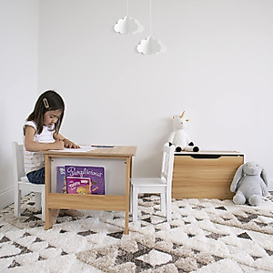 Humble Crew, Natural/White Wood Table Set with Book Storage, 2 Chairs-Toddler