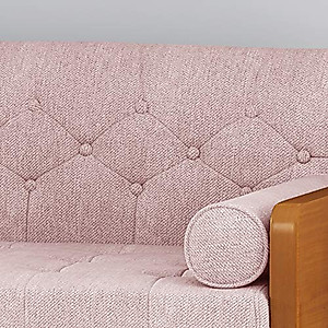 GDFStudio Aidan Mid-Century Modern Tufted Fabric Sofa, Light Blush and Dark Walnut
