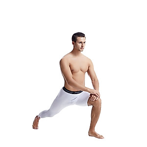 The New Men's Basketball single leg tight sports pants 3/4 One Leg Compression Pants Athletic Base Layer Underwear (Medium, White-1)