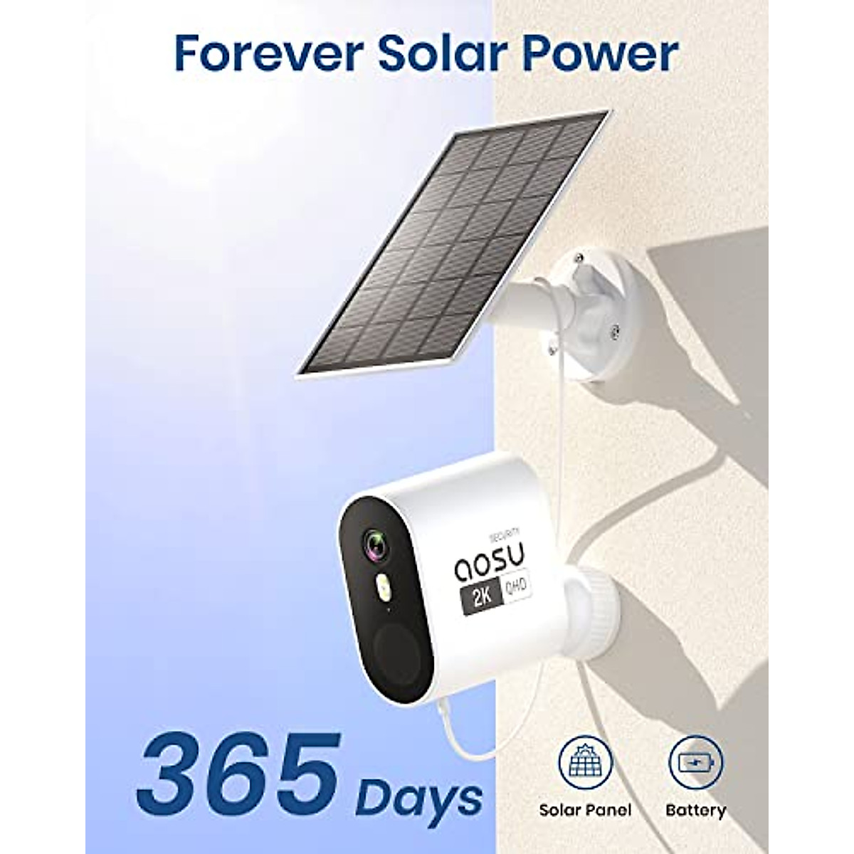 AOSU Solar Security Cameras Wireless Outdoor, 2K QHD Battery Powered Home Security System, 4 Cameras Kit with 166° Ultra-Wide View, Forever Power, Spotlight Camera, 32G Local Storage, No Monthly Fee