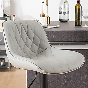 Kidol & Shellder Bar Stools Adjustable Barstools Swivel Counter Height Bar Stools Soft Thicked Faux Leather Bar Chairs,Grey,3 Mins Quick Assembly,Lold up to 300lbs(Single)