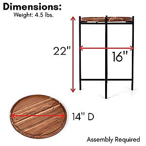 BIRDROCK HOME Folding Side Table with Removable Wood Tray - Black Metal Foldable Nightstand - Indoor Use Only - Bar Coffee Drinks Food Serving Tray - Decorative Modern End Accent - Natural Acacia