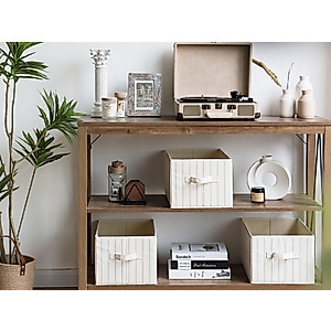 StorageWorks Storage Baskets for Shelves, Fabric Closet Storage Bins with Handles, Rectangle Basket Organizer, White with Grey, Dotted Line, 2-Pack