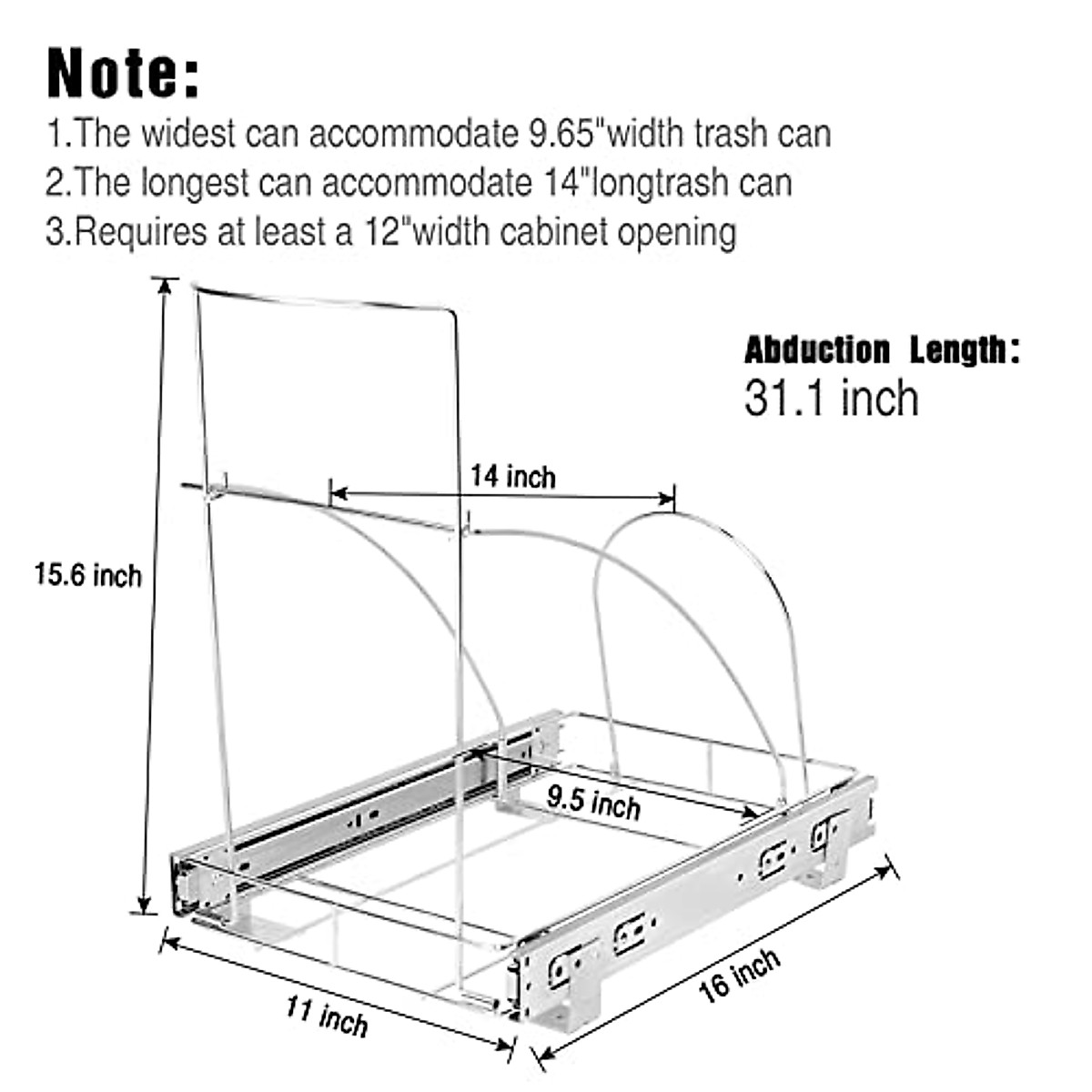 Farafox Pull Out Trash Can Under Cabinet - Adjustable Trash Can Slider for Kitchen Cabinet, Kitchen Trash Can Under Cabinet Trash for Home Base Kitchen Cabinet(Only Trash Can Slide)