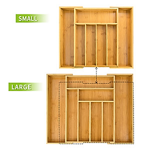 EcoFives Bamboo Drawer Utensil Organizer Expandable 7Slots + Acacia Silverware Organizer Adjustable 5 Slots